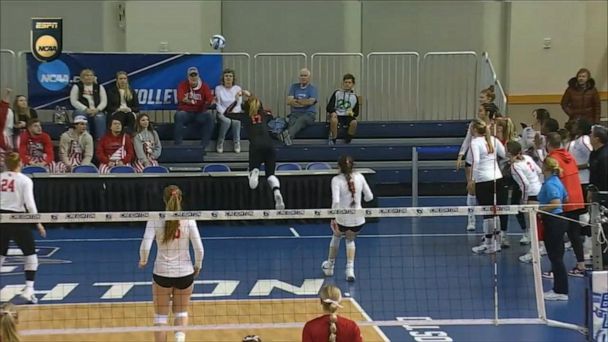 Video Volleyball player slams into table to keep ball in play - ABC News Video Volleyball player slams into table to keep ball in play - ABC News