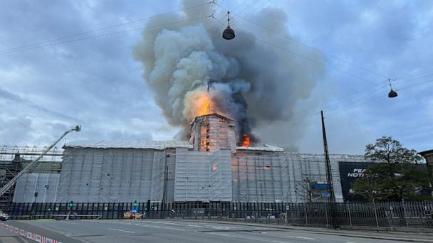 Fire rips through Old Stock Exchange building in Copenhagen as people ...