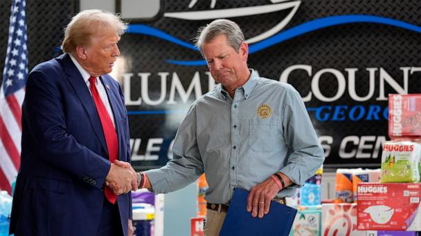 Trump, Kemp make rare appearance together to survey Hurricane Helene ...