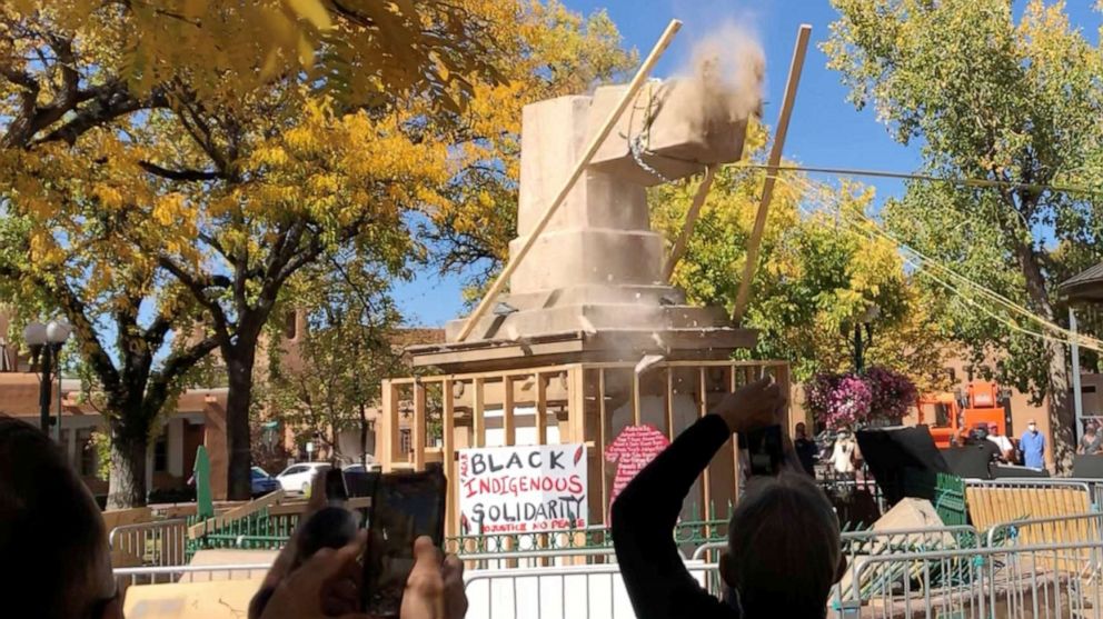 Santa Fe obelisk toppled during Indigenous Peoples' Day protest - ABC News
