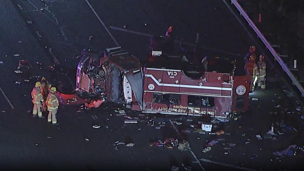 8 firefighters hurt, 2 critically, in fire truck rollover crash - ABC7 ...