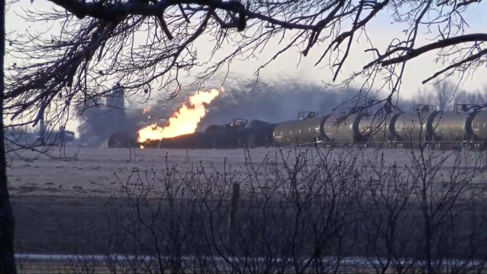 Video 2 crew members escape fiery train derailment - ABC News